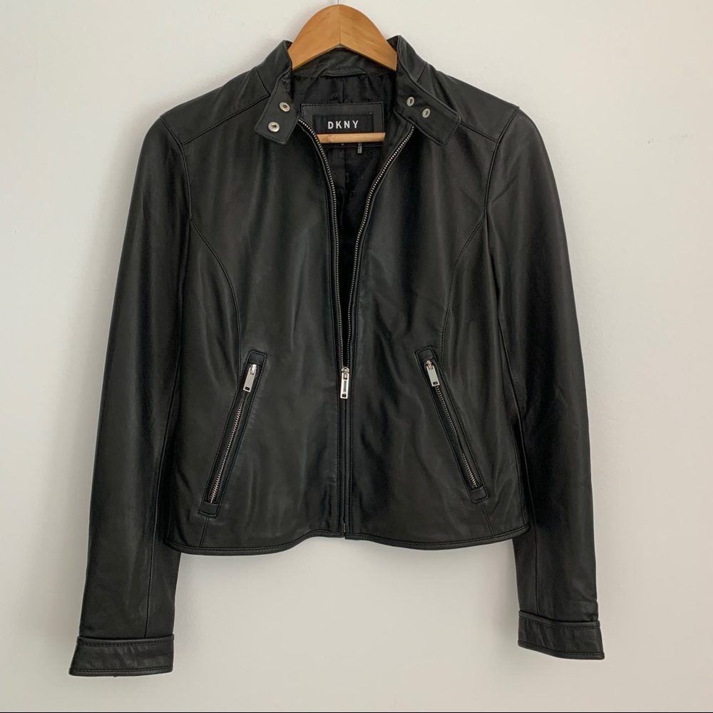 Dkny Genuine Leather Biker Jacket Black - Gem